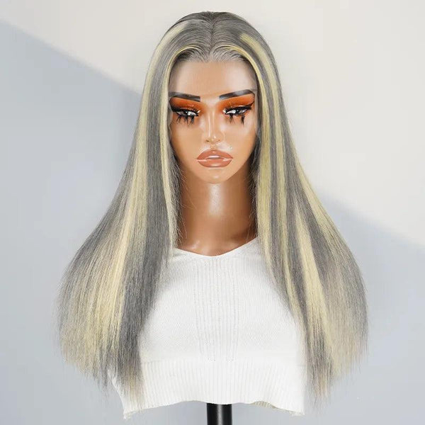 13x4 Scintillant Couleur Mixte Blonde&Grise Perruque Dentelle Frontale ...