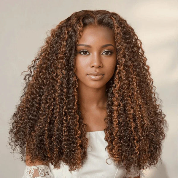 9x6 Glueless Cuivre Highlight Perruque Sans Colle Kinky Curly 250 ...
