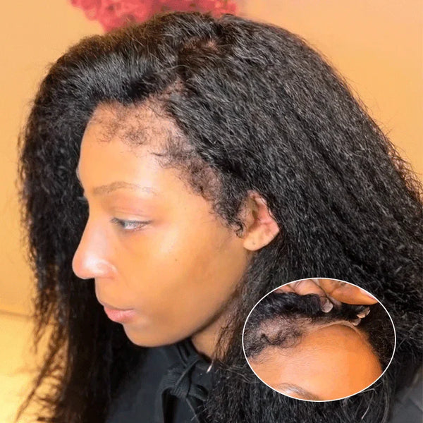 13x4 HD Lace Frontale Perruque Sans Colle Kinky Straight 4C Edges (Les ...
