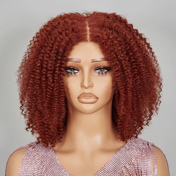 9x6 Glueless Bob Brun Rougeâtre Kinky Curly Perruque Sans Colle – SHINE ...