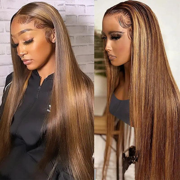 9x6 Glueless Perruque Sans Colle Couleur Mélangé #4/27 Straight Cheveux ...