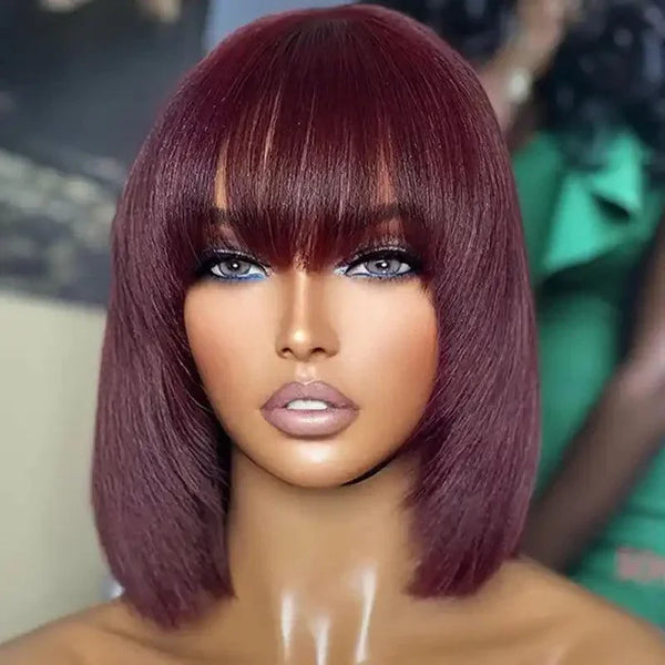 99J Coloré Bob perruque avec frange perruque Lisse 200% densité – SHINE ...