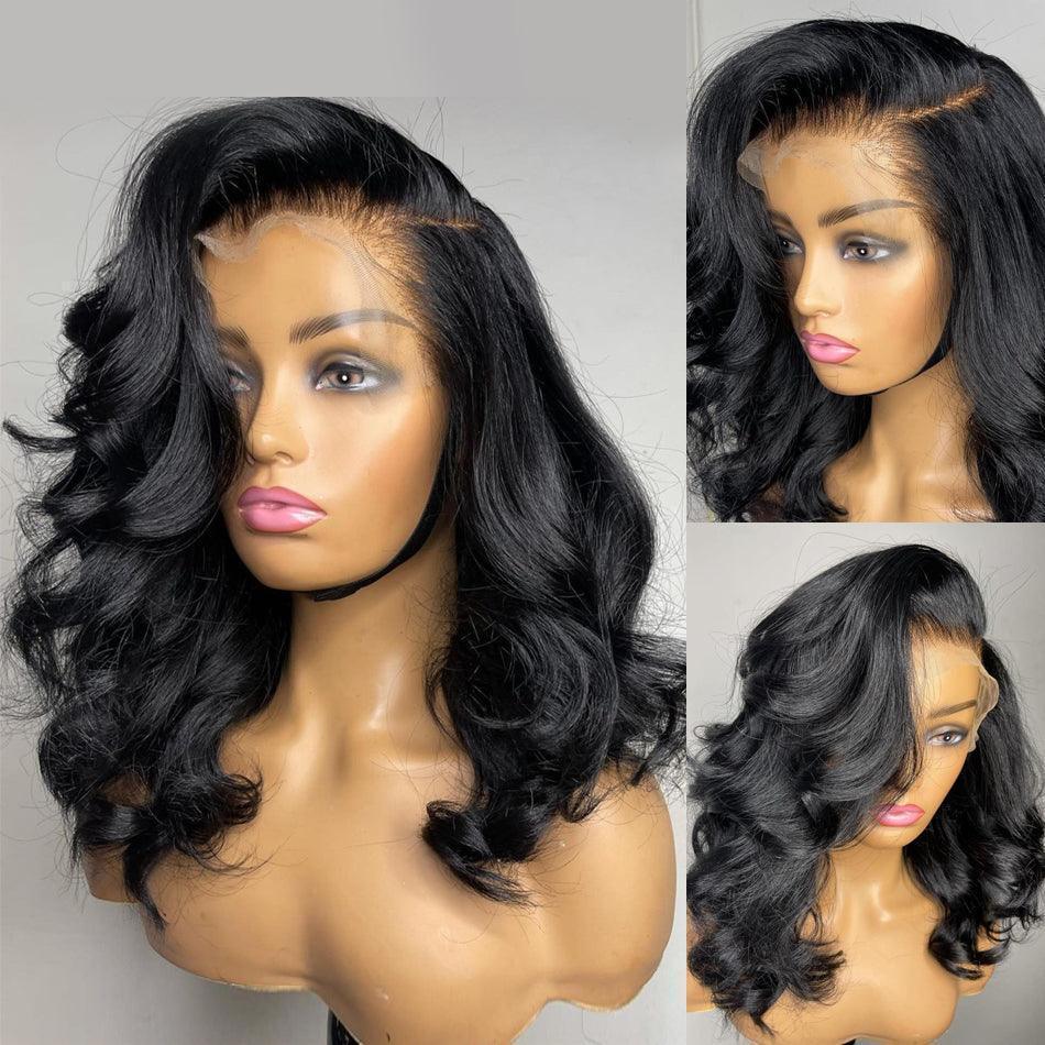 4x4 Perruque 10 Body wave Bob Perruque Lace Frontale humain cheveux 200 Densite