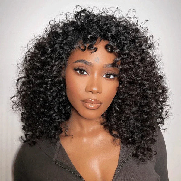 Glueless Bob Perruque Sans Colle Avec Frange Water Curly Texturé ...